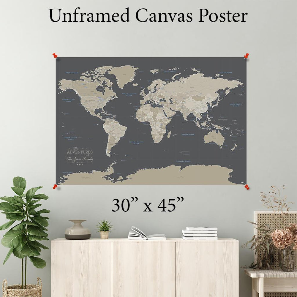 Neutral Earth Tone Map Poster | World Travel Map Poster – Push Pin ...