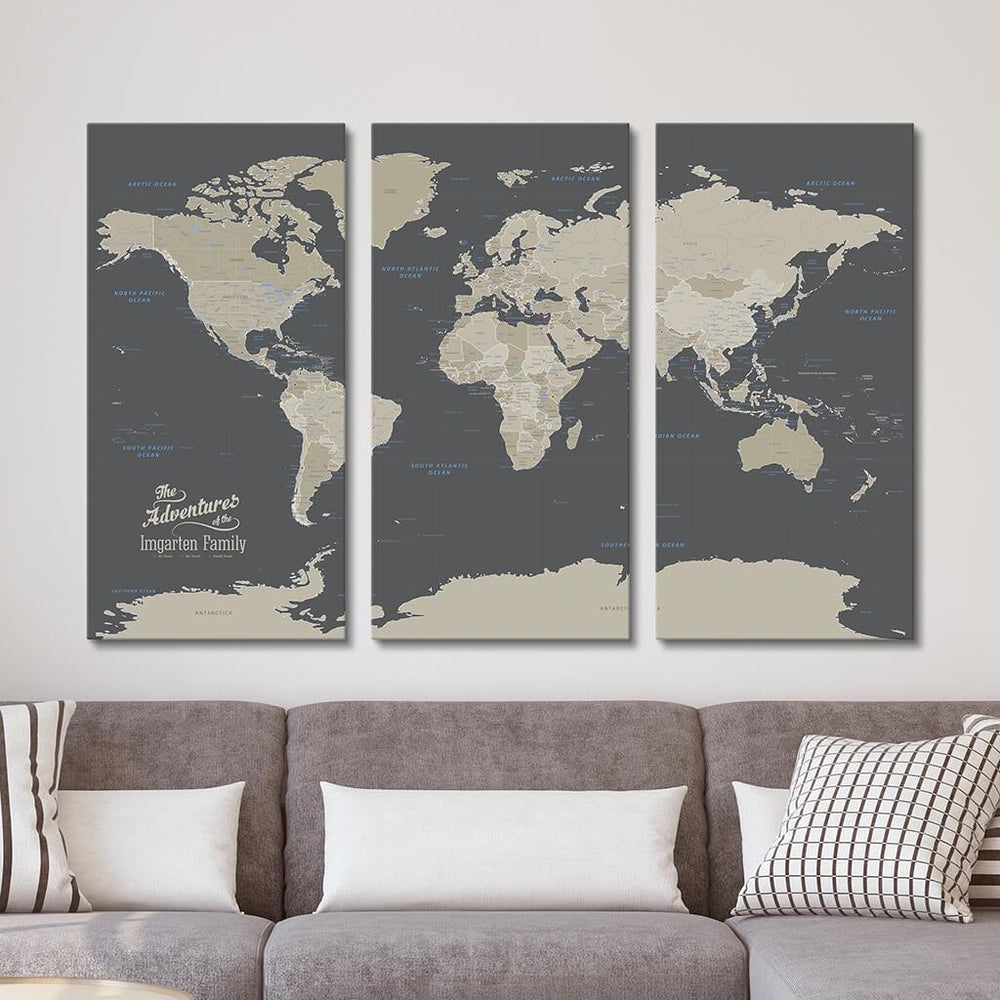 3 Panel World Maps – Push Pin Travel Maps