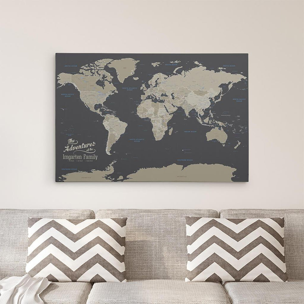 Gallery Wrapped Canvas Travel Map | Canvas Earth Toned World Map – Push ...