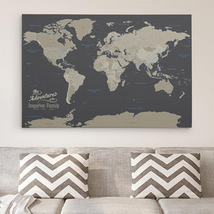 Gallery Wrapped Canvas Travel Map | Canvas Earth Toned World Map – Push ...