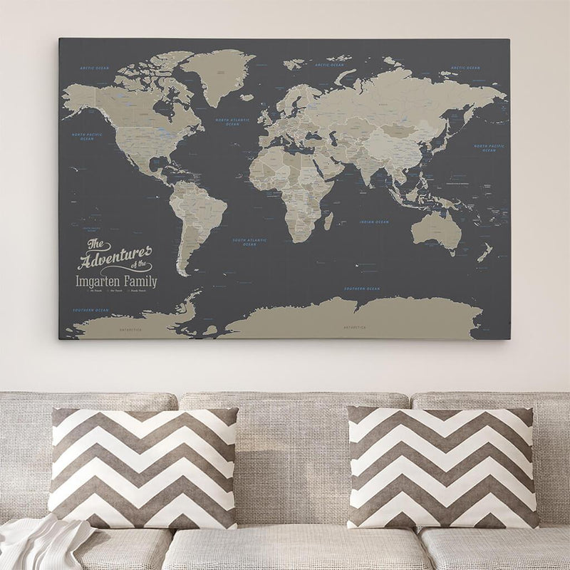 Gallery Wrapped Canvas Travel Map | Canvas Earth Toned World Map – Push ...