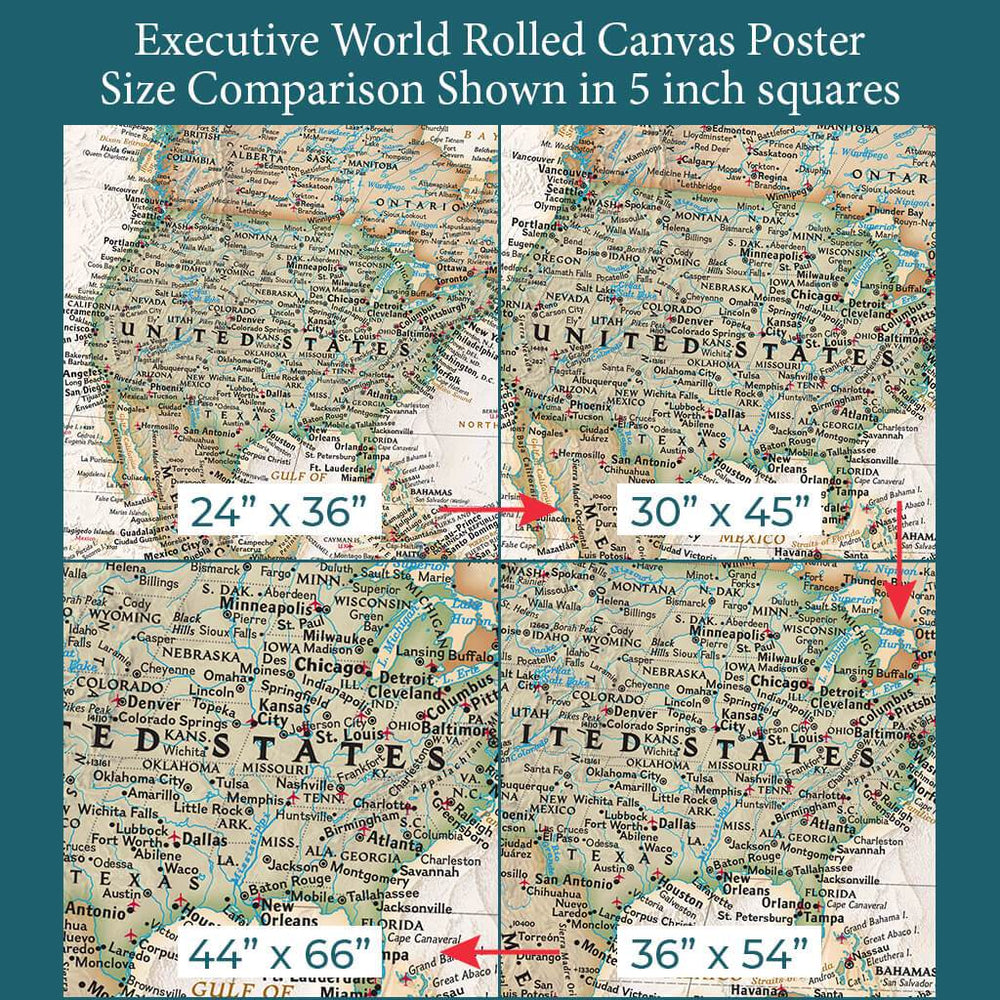 Executive Map Poster | Unframed Canvas Map | Push Pin Travel Maps