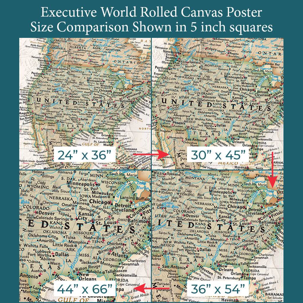 Executive Map Poster | Unframed Canvas Map | Push Pin Travel Maps