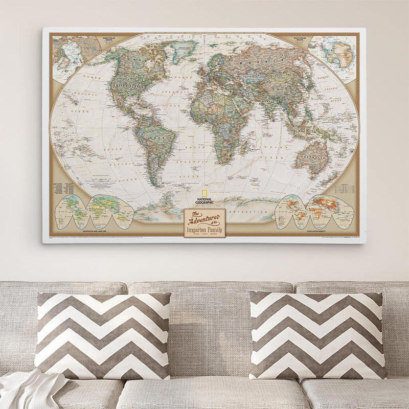 Executive World Map | Gallery Wrapped Canvas Wall Map – Push Pin Travel ...