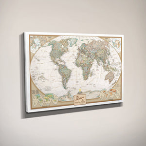 Executive World Map | Gallery Wrapped Canvas Wall Map – Push Pin Travel ...