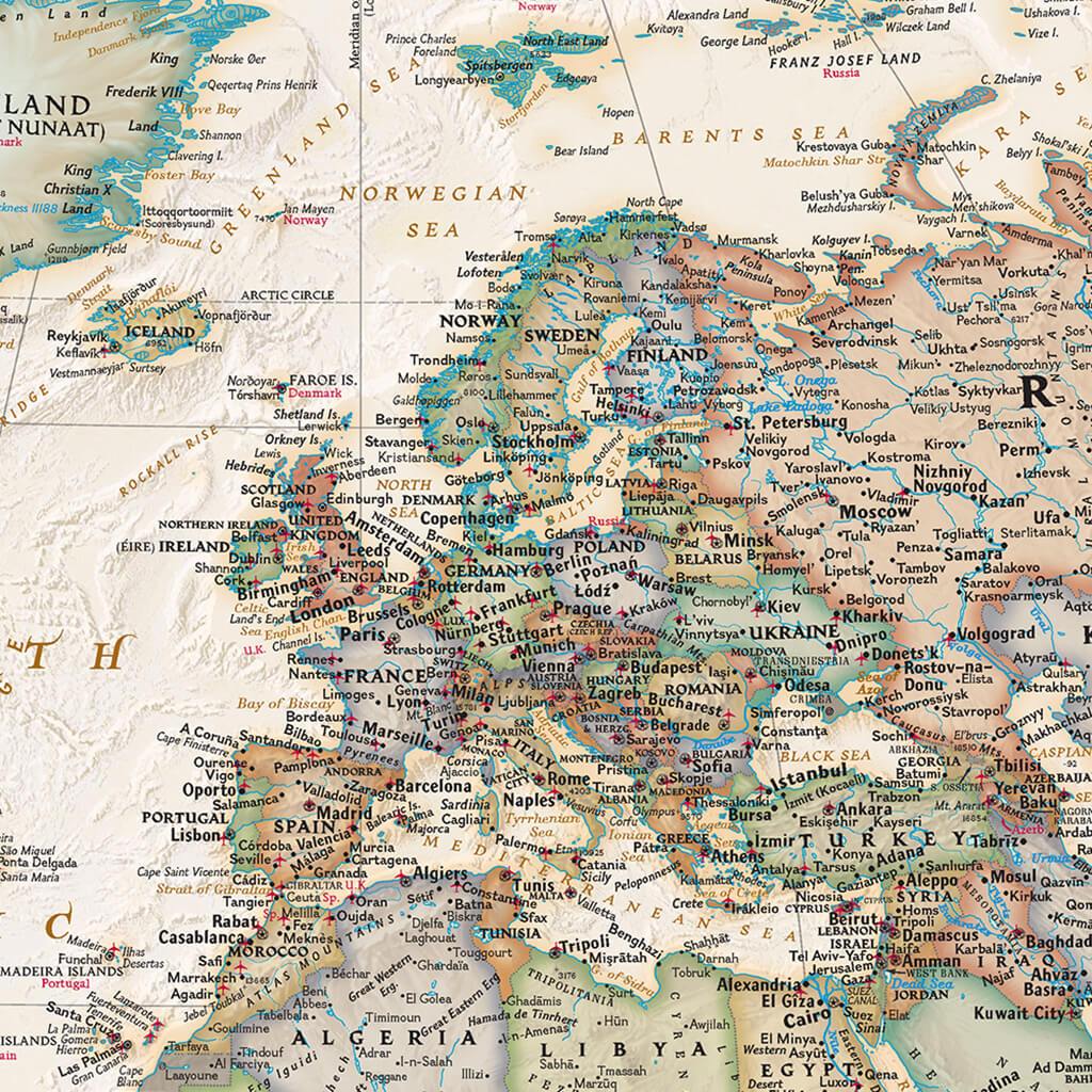 3-Panel Executive World Map | Large Canvas Wall Map - Push Pin Travel Maps
