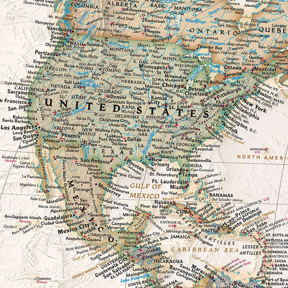 3-Panel Executive World Map | Large Canvas Wall Map – Push Pin Travel Maps