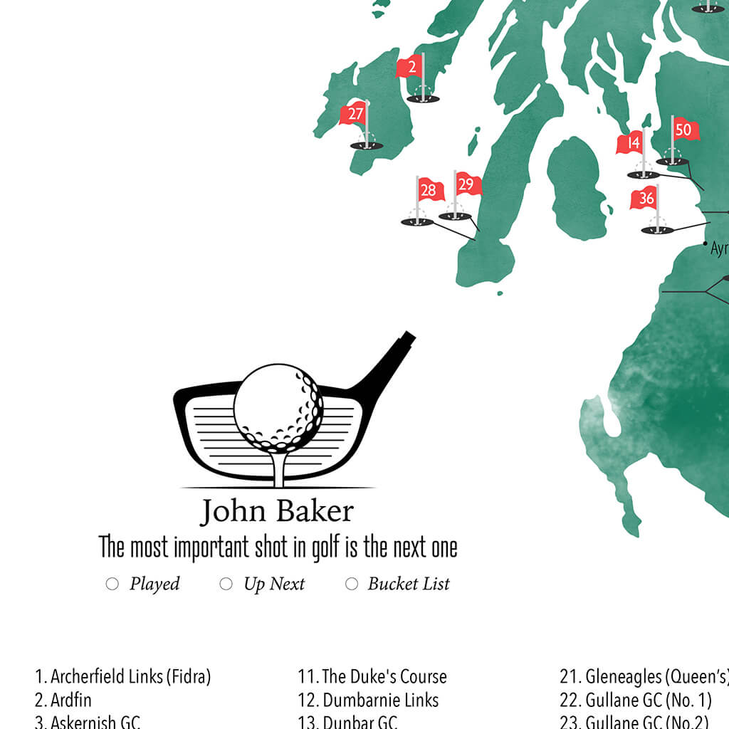 Map of Scotland Golf Courses | Scotland Golf Pin Map | Golf Wall Map ...