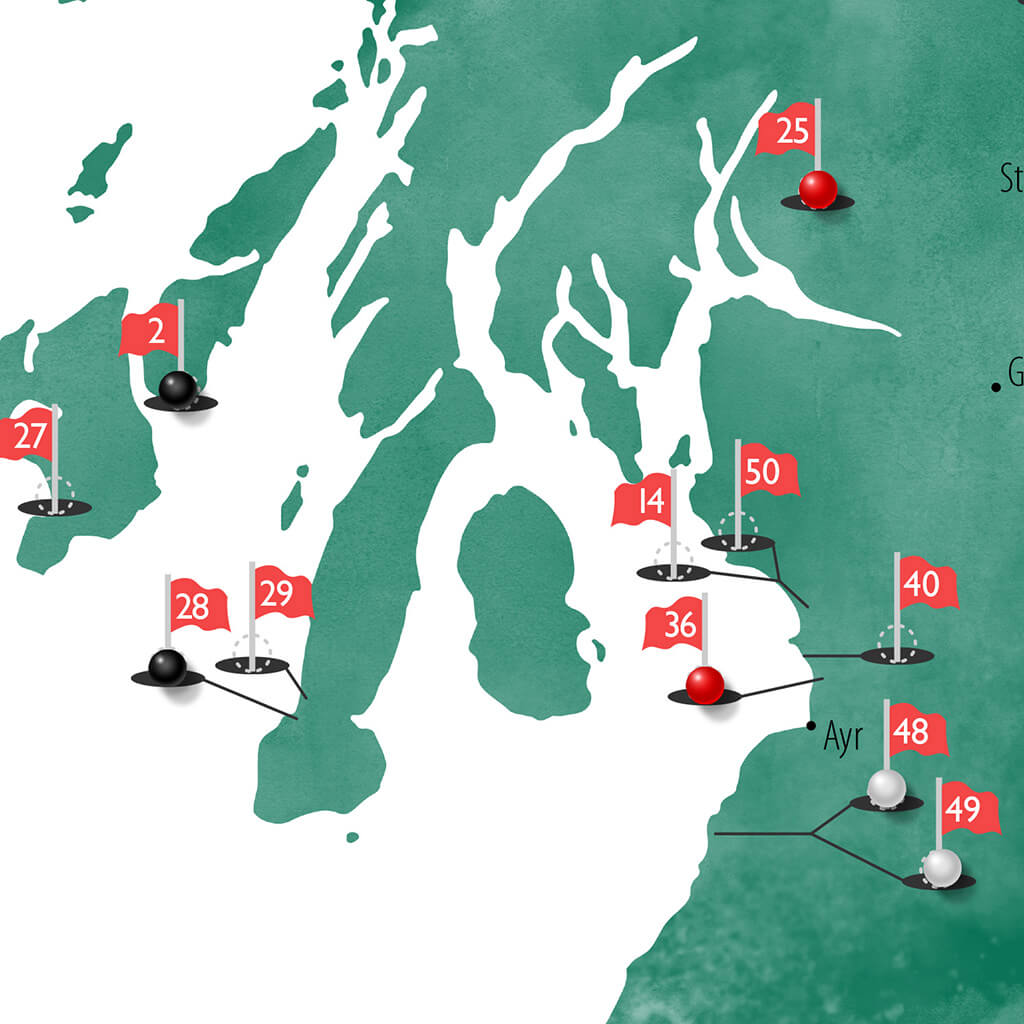 Map of Scotland Golf Courses | Scotland Golf Pin Map | Golf Wall Map ...