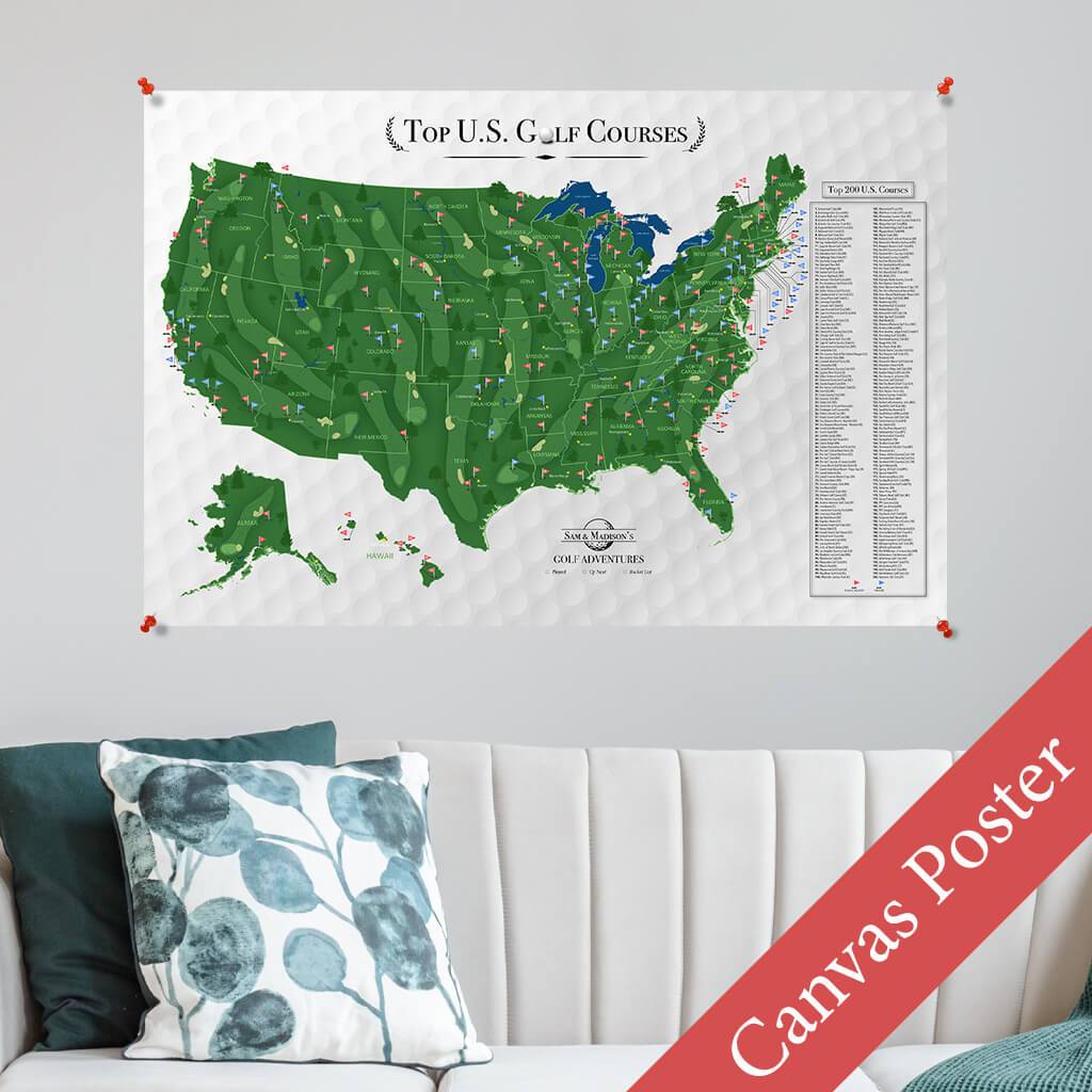Canvas Poster of Top US Golf Courses | Map of 200 Golf Courses in USA ...