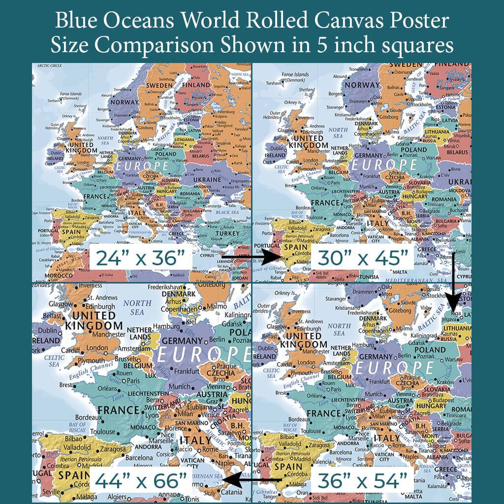 Personalized Map - Blue Oceans | Canvas World Map Poster - Push Pin ...