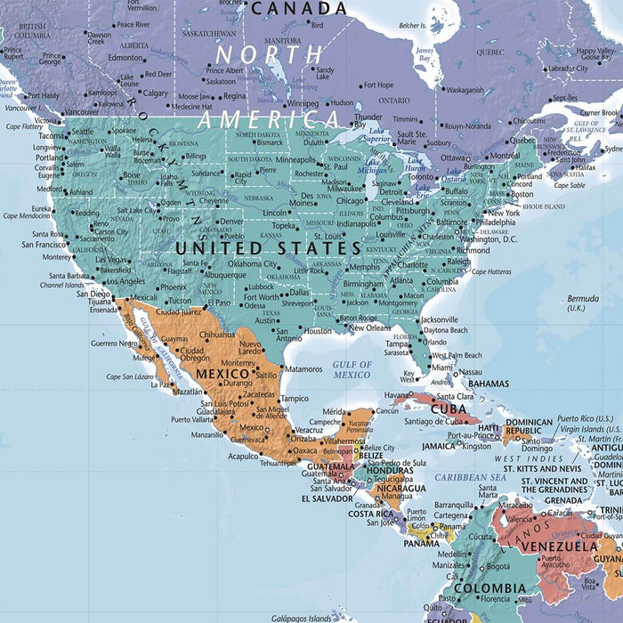 3-Panel World Map | Large Canvas Travel Map | Push Pin Travel Maps