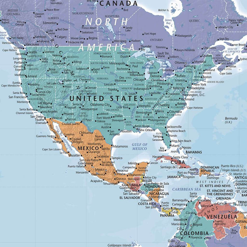 3-Panel World Map | Large Canvas Travel Map | Push Pin Travel Maps