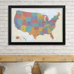 Tan US Travel Map | Framed USA Map | Push Pin Travel Maps