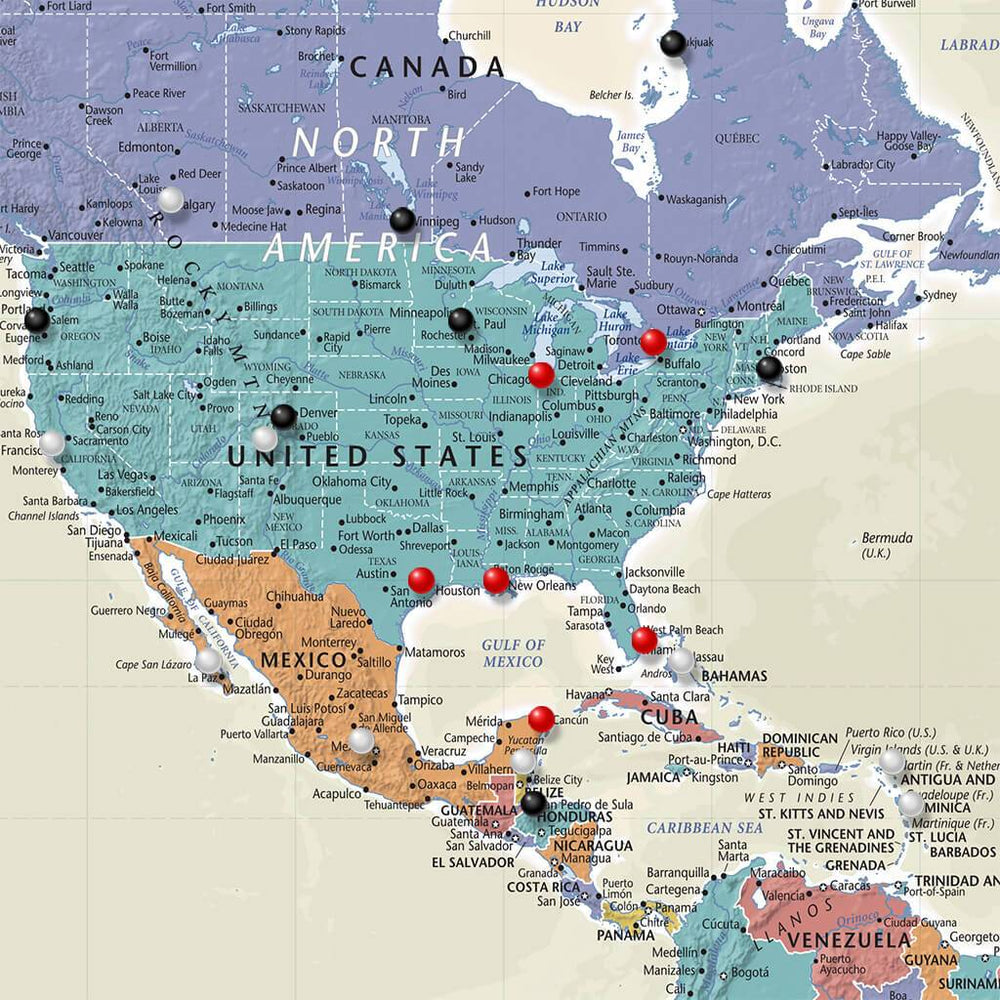 Canvas Tan World Map | Framed Canvas Map | Push Pin Travel Maps