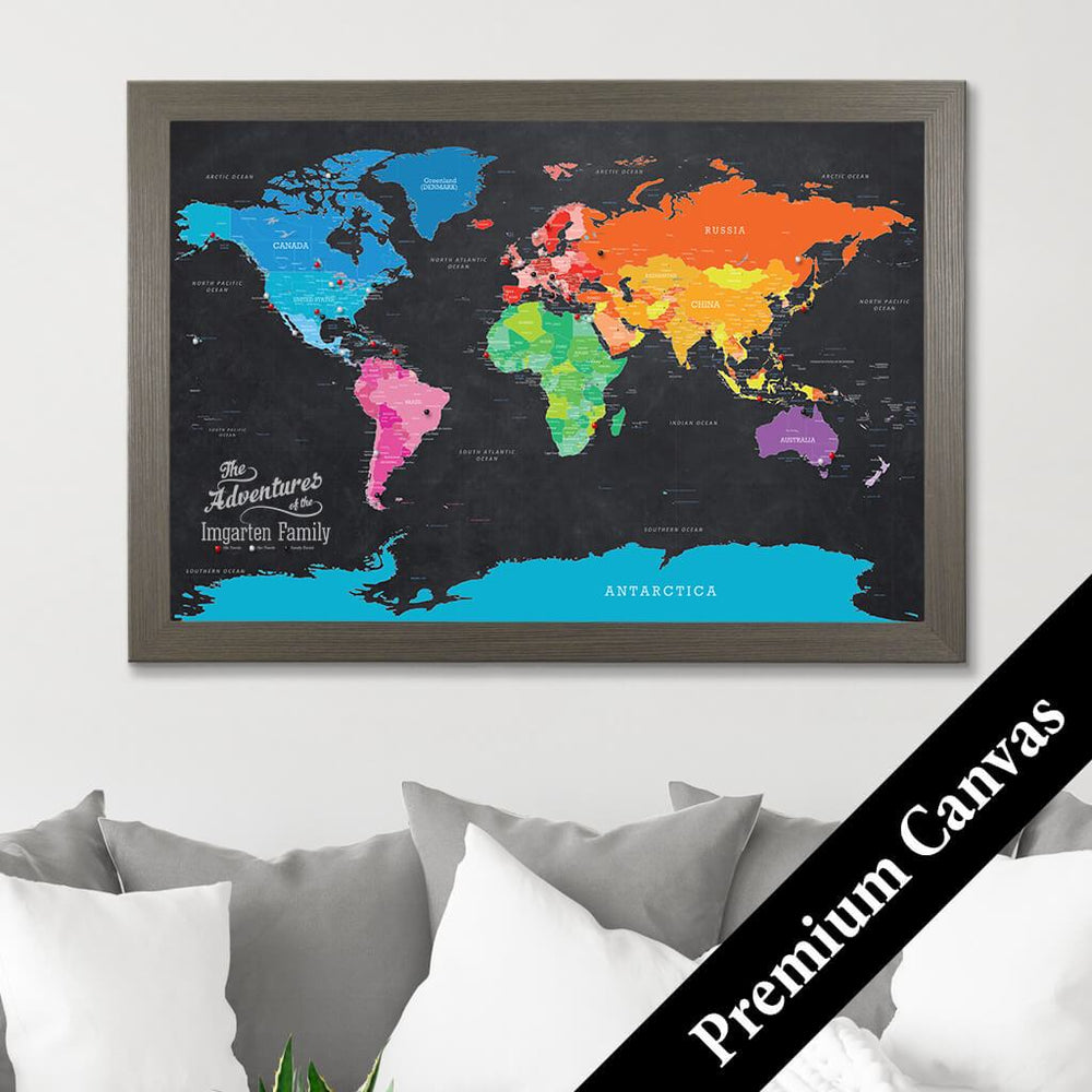 Multi-Colored World Map | Colorful Map on Canvas | Large Canvas Map ...
