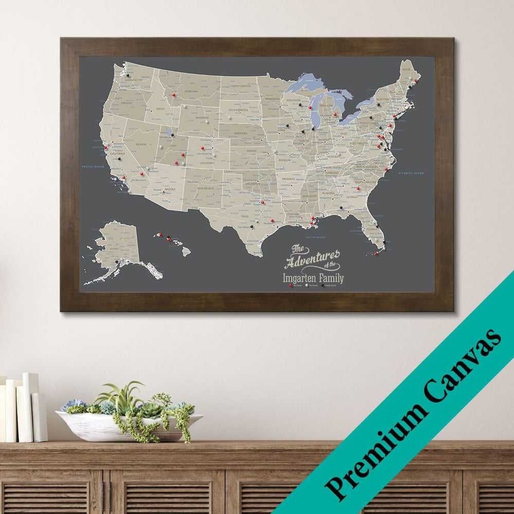 Earth Toned Canvas United States Map | Framed US Map with Push Pins ...