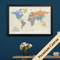 Canvas Tan World Map | Framed Canvas Map | Push Pin Travel Maps