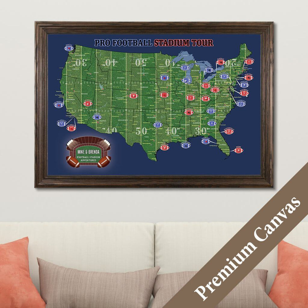 Canvas NFL Stadiums Map | USA Sports Map | Pinnable Football Map – Push ...