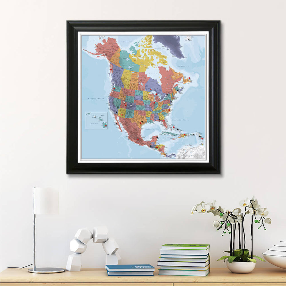 Canvas Map of North America | North America Travel Map with Pins – Push ...
