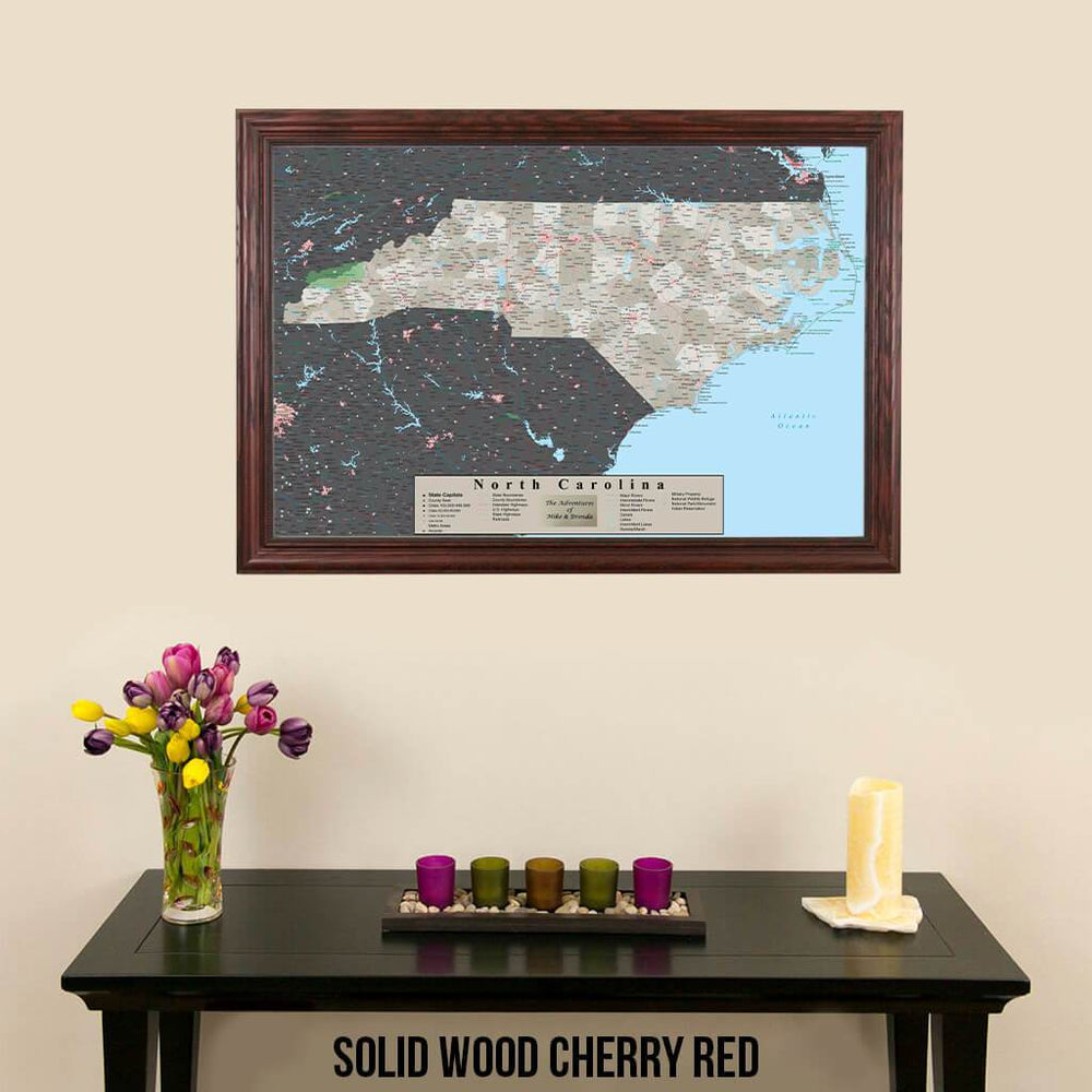 Travel Map of North Carolina | Framed Wall Map of North Carolina – Push ...