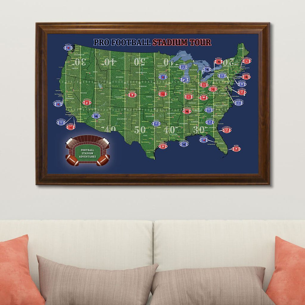 Canvas NFL Stadiums Map | USA Sports Map | Pinnable Football Map – Push ...