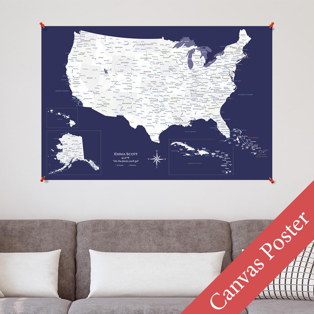 Navy Explorers USA and Caribbean Map Poster | Build Your Own Map - Push ...