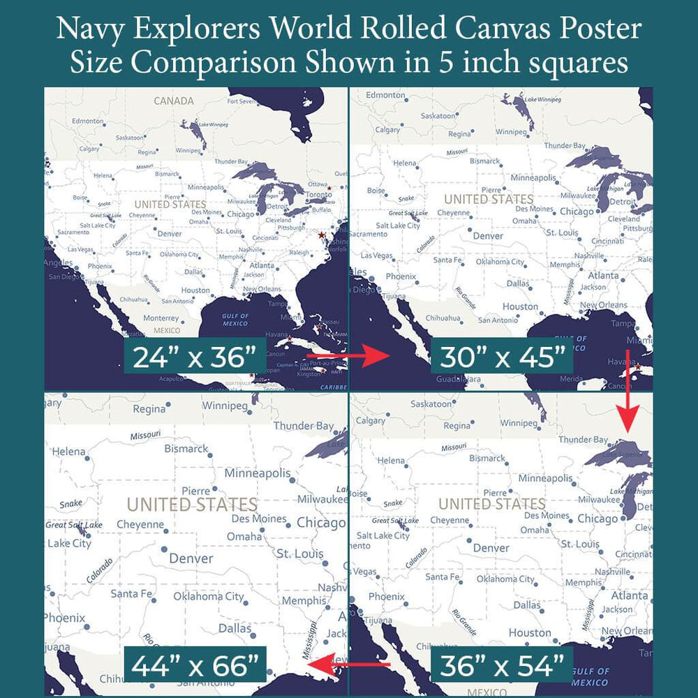 Navy Explorers World Map | Build Your Own Map | Canvas Map Posters "To ...