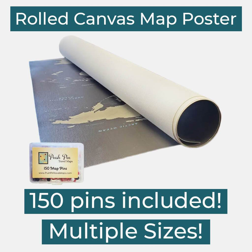 Executive Map Poster | Unframed Canvas Map | Push Pin Travel Maps