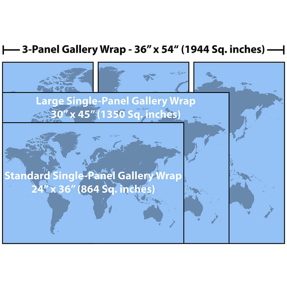 3-Panel World Map | Large Canvas Travel Map | Push Pin Travel Maps