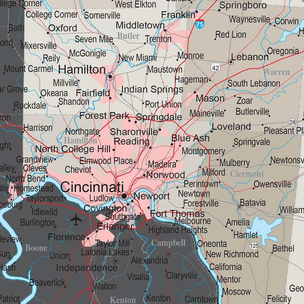 Framed Ohio Travel Map | Wall Map of Ohio | Push Pin Travel Maps