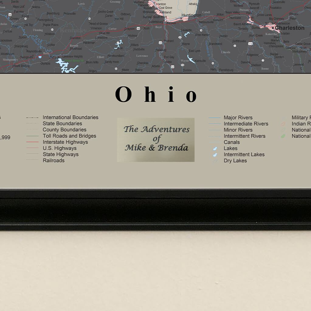 Framed Ohio Travel Map | Wall Map of Ohio | Push Pin Travel Maps