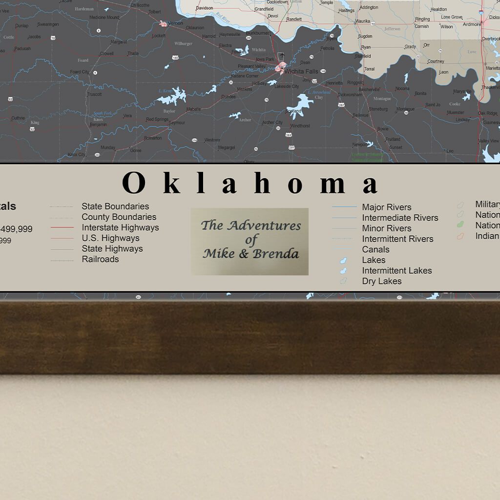 Oklahoma Travel Map with Pins | Framed Oklahoma Map | Oklahoma Wall Map ...