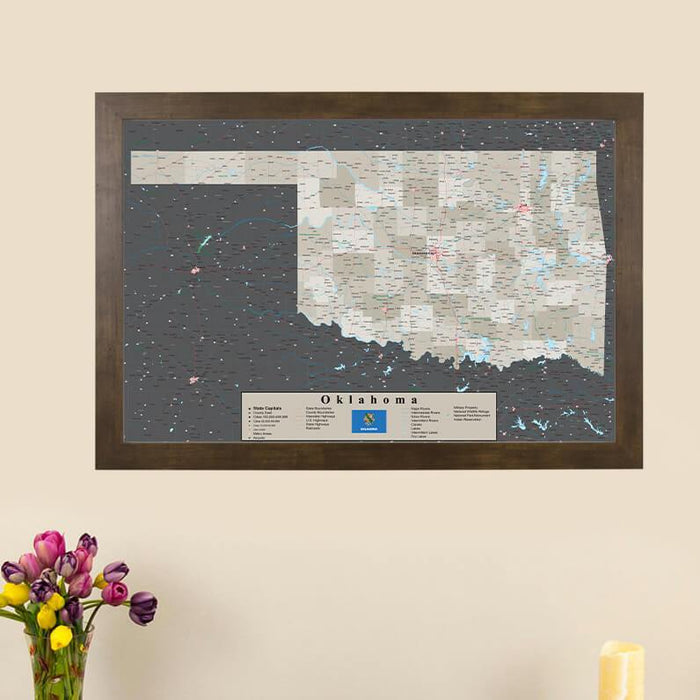 Oklahoma Travel Map with Pins | Framed Oklahoma Map | Oklahoma Wall Map ...