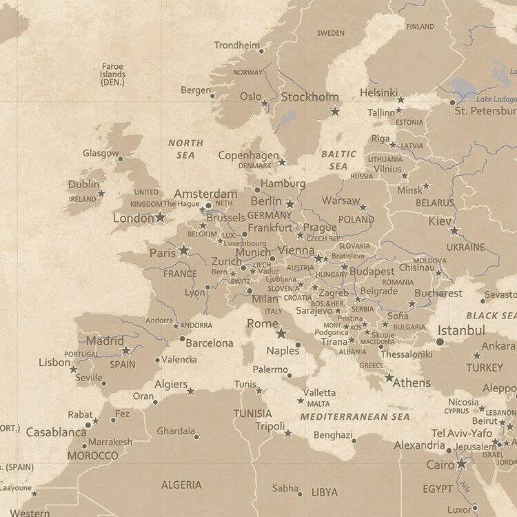 3-Panel Large Canvas Map | Vintage-Style Travel Map - Push Pin Travel Maps