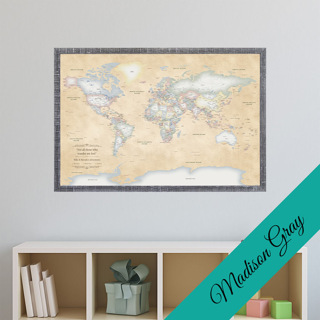 Perfectly Pastel Map of the World | Large World Map Canvas - Push Pin ...