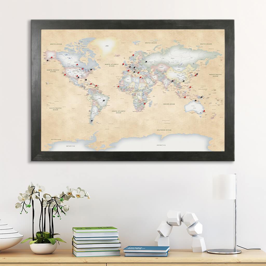 Perfectly Pastel Map of the World | Large World Map Canvas - Push Pin ...
