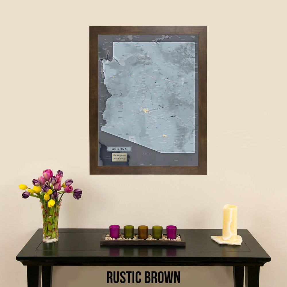Arizona State Slate Gray Travel Map | Framed Arizona Wall Pin Map ...