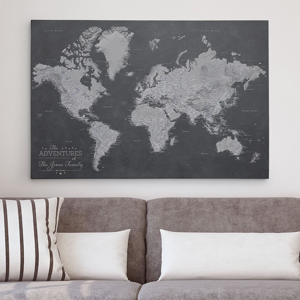 Gallery Wrapped Canvas Map with Pins | Stormy Dreams Canvas Map - Push ...