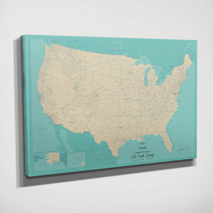Teal Dream Map | Gallery Wrapped Canvas Pin Map | Custom Map Art – Push ...