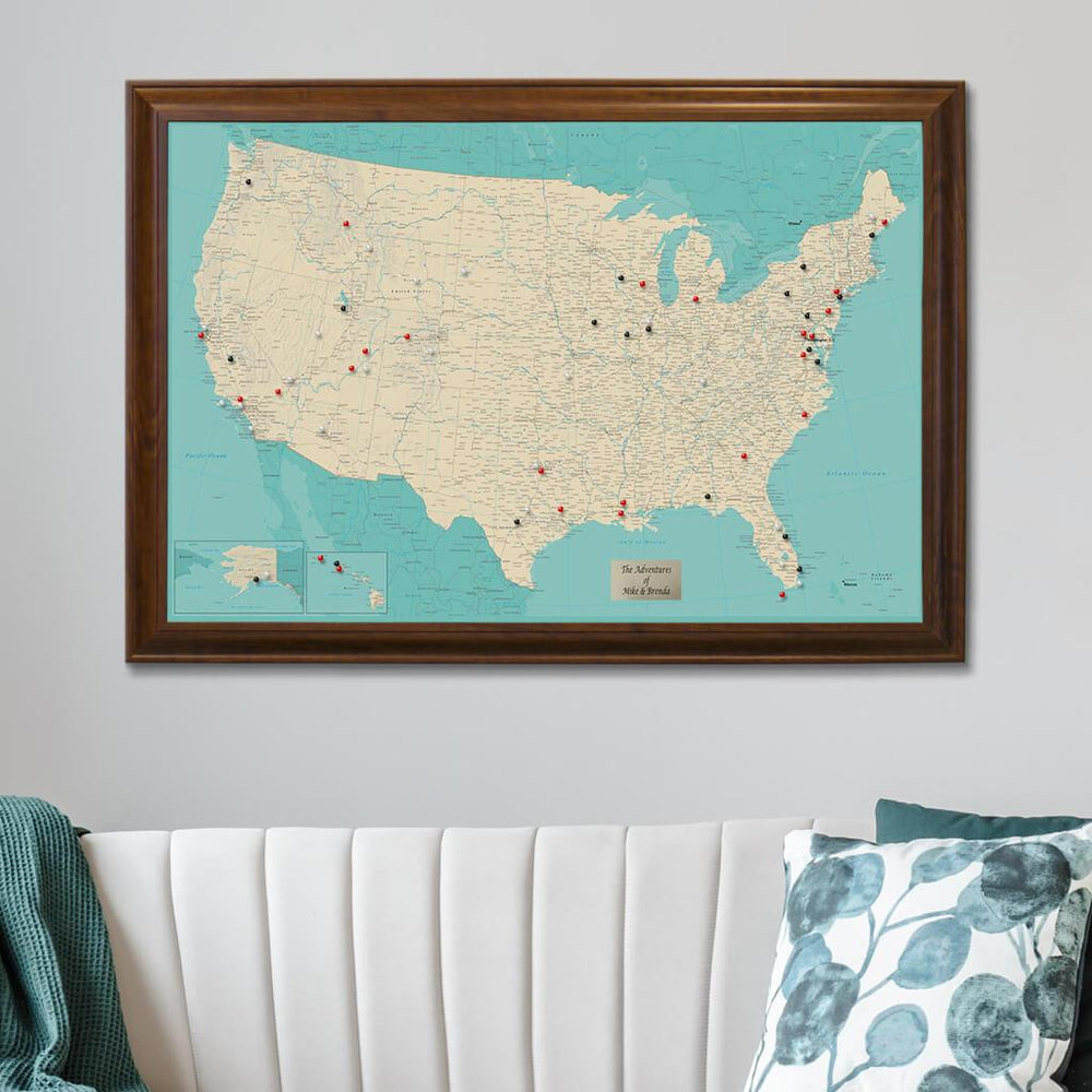 Teal Dream US Travel Map | Framed United States Map – Push Pin Travel Maps