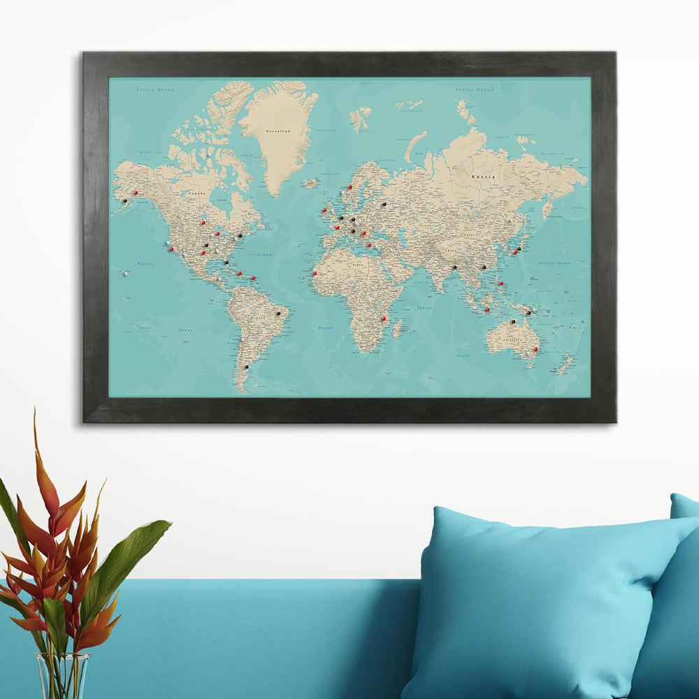 Teal Dream Push Pin Map | Teal Map of the World | Unique Map Design ...