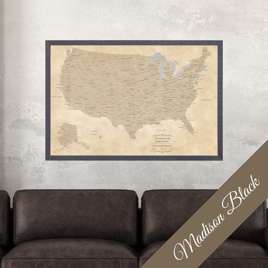 Vintage Style Canvas Map | United States Map Canvas - Push Pin Travel Maps
