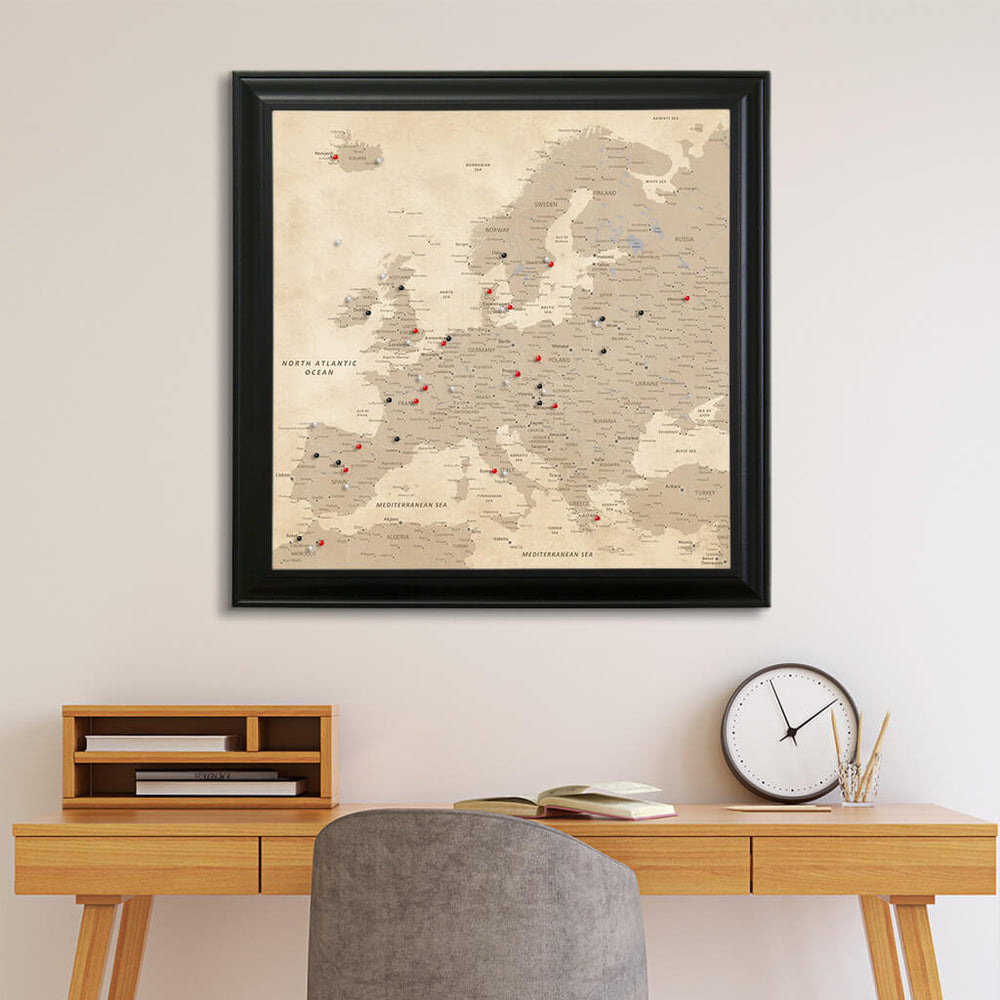 Canvas Vintage Europe Map | Framed Europe Wall Map | European Travelers ...