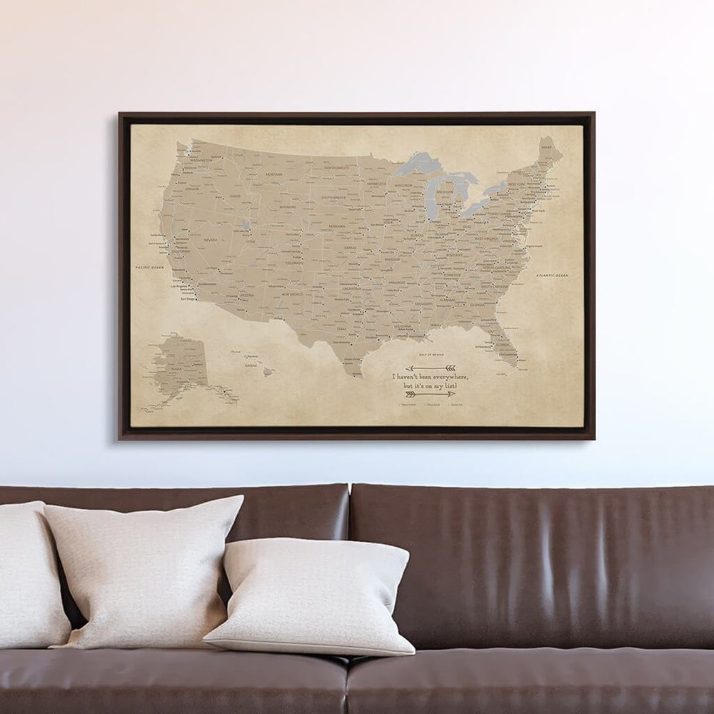Gallery Wrapped Canvas Vintage Map | United States Pin Map – Push Pin ...