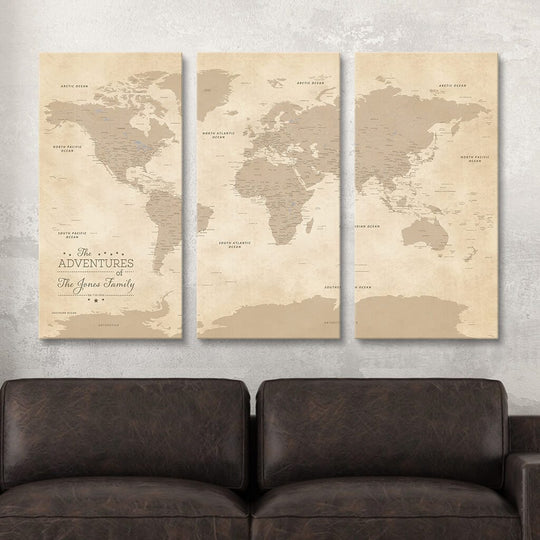 3 Panel World Maps – Push Pin Travel Maps