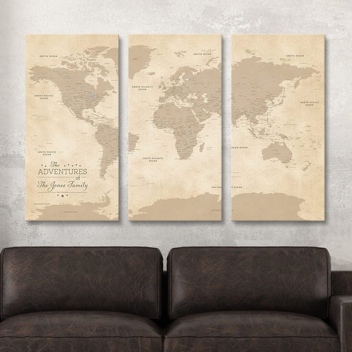 Large Three-Panel Maps | Unique Wall Maps | Push Pin Travel Maps