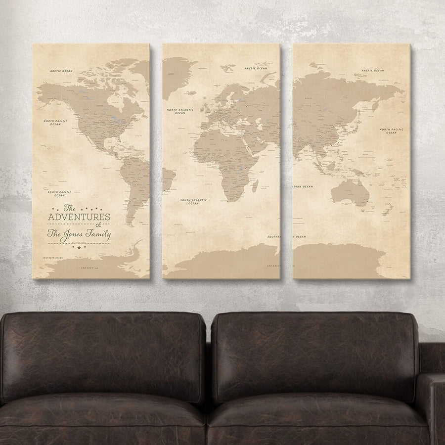 Large Three-Panel Maps | Unique Wall Maps | Push Pin Travel Maps