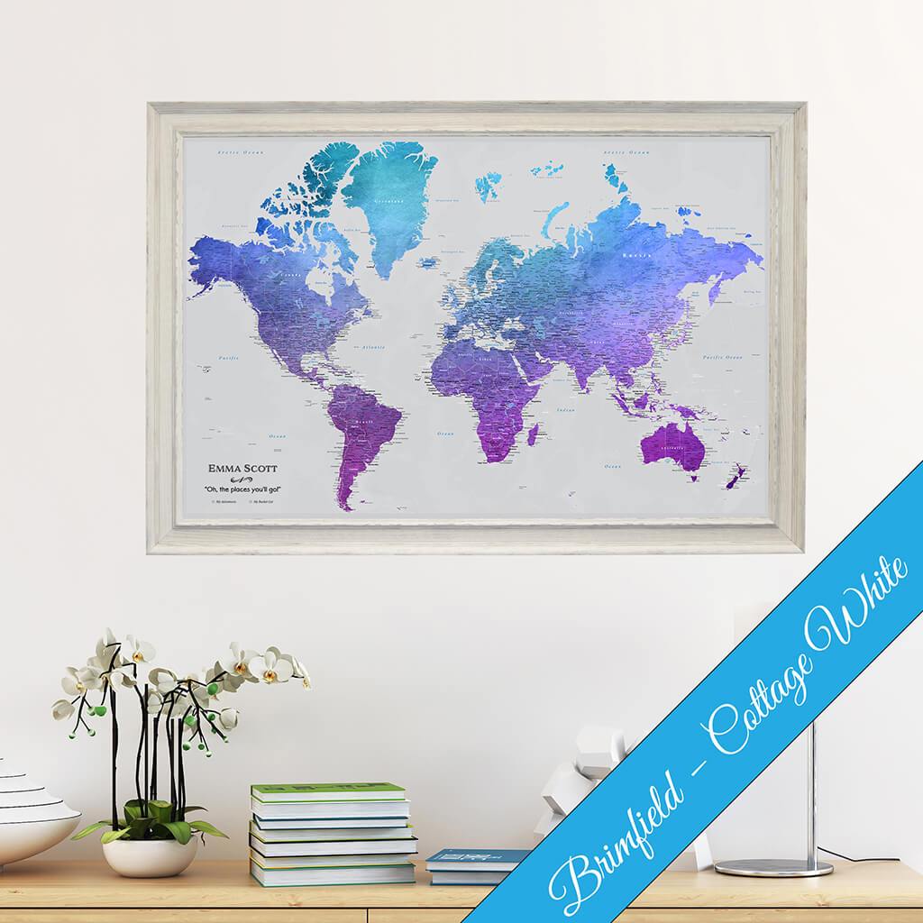 Vibrant Violet Canvas Map with Pins | Watercolor Travel Map - Push Pin ...