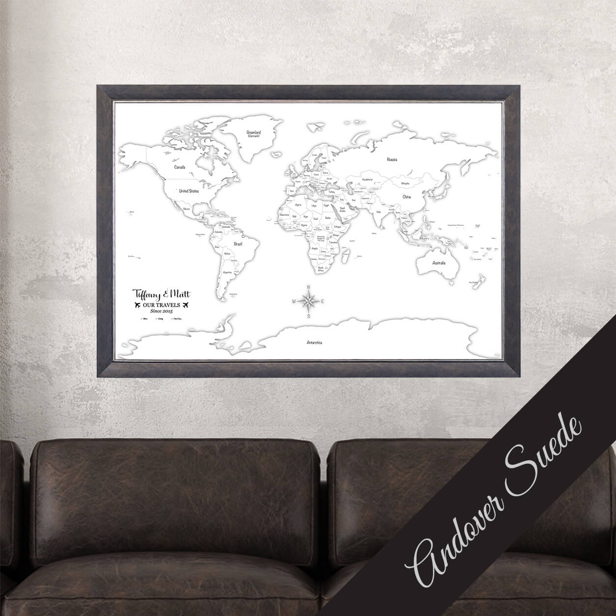 Hand-Drawn World Map | Black and White Outline World Map - Push Pin ...